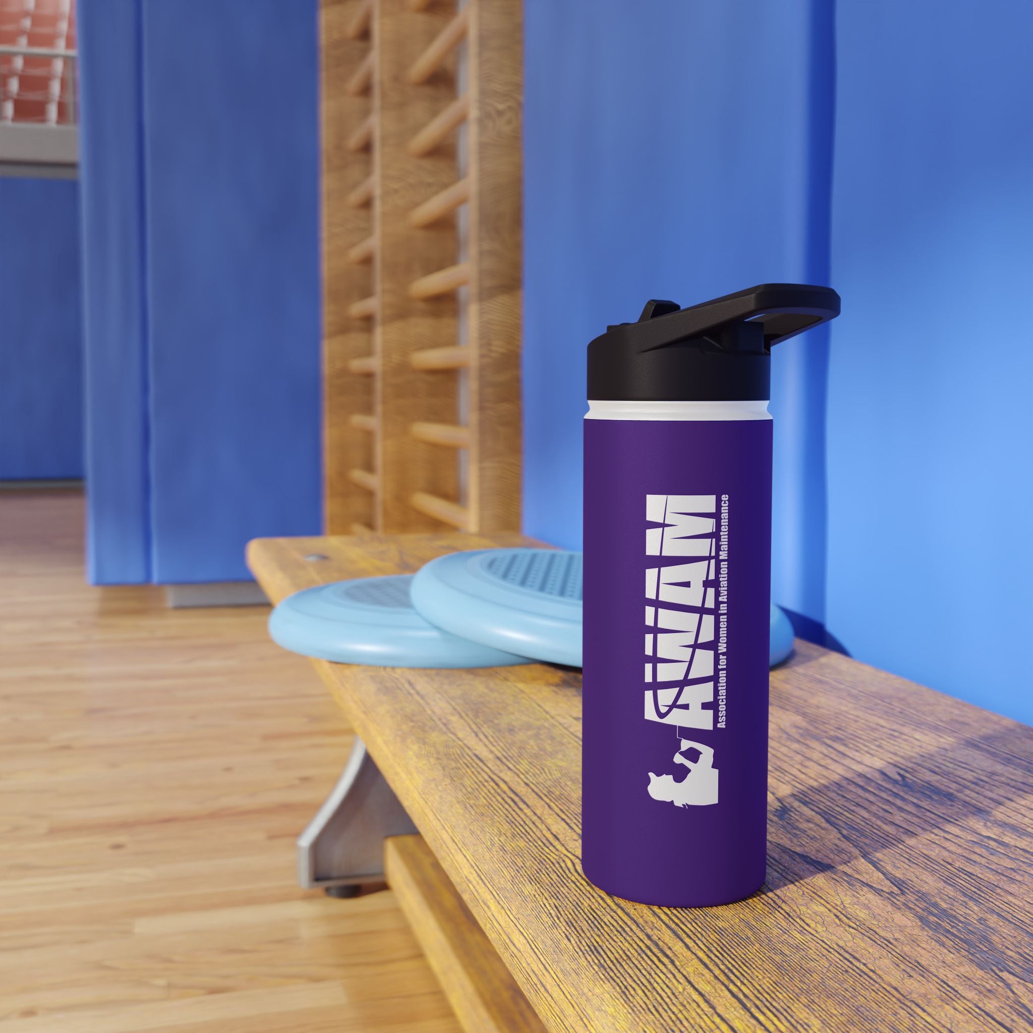 Stainless Steel Water Bottle 18oz - AWAM logo on purple background ...
